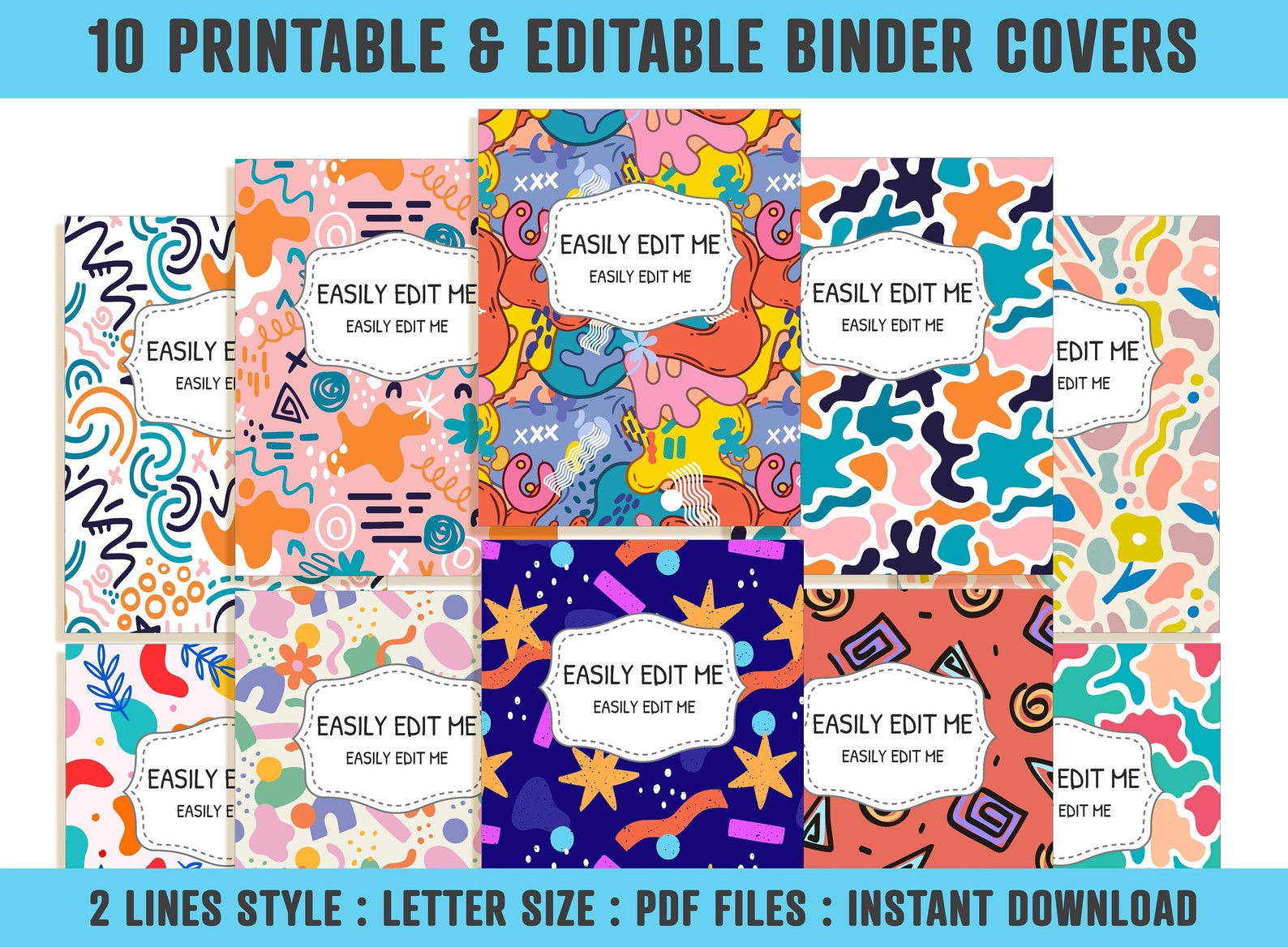 Abstract Binder Cover 10 Printable & Editable Coversspines - Etsy
