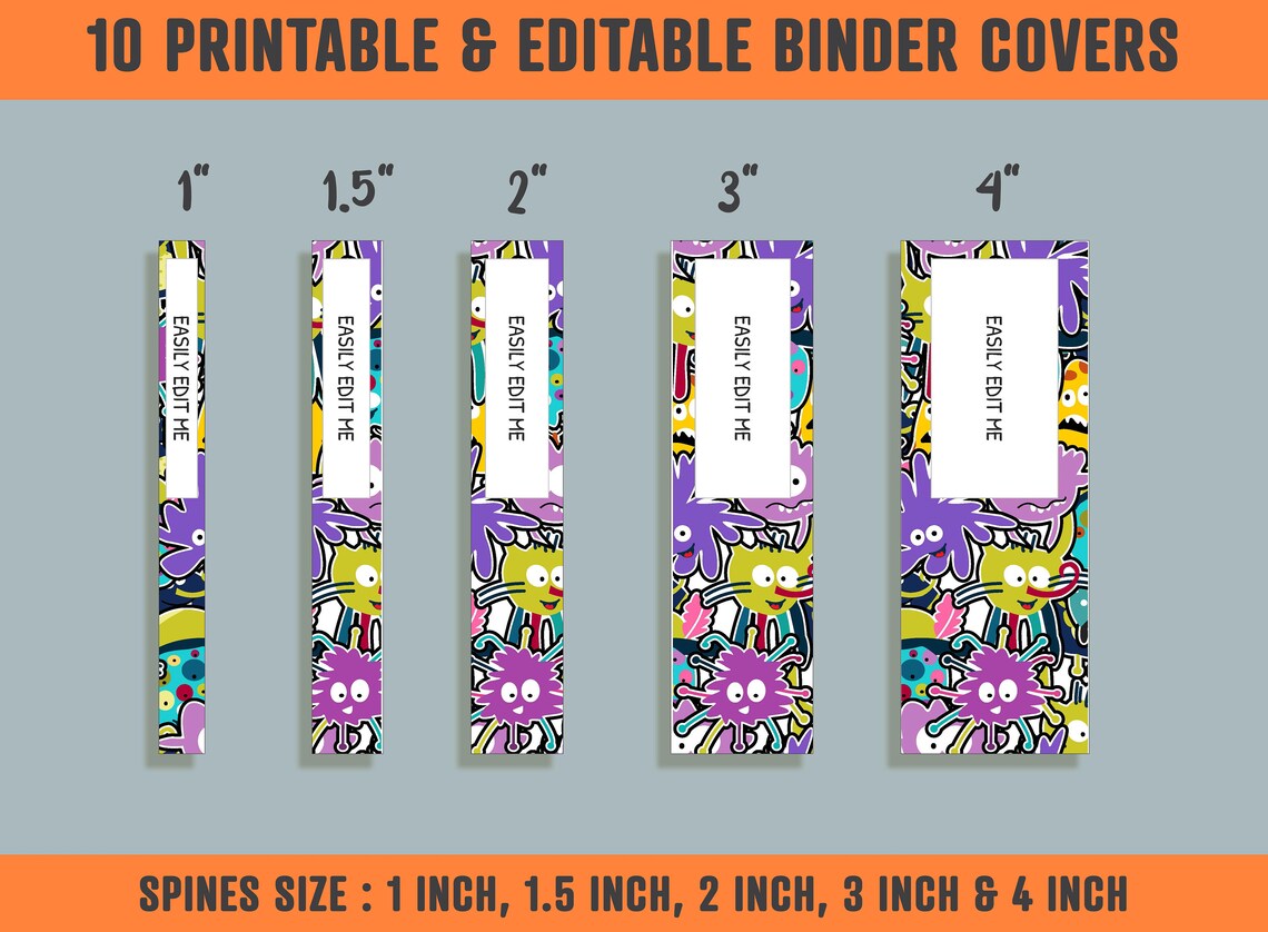 Monster Binder Cover 10 Printable & Editable Binder Covers - Etsy
