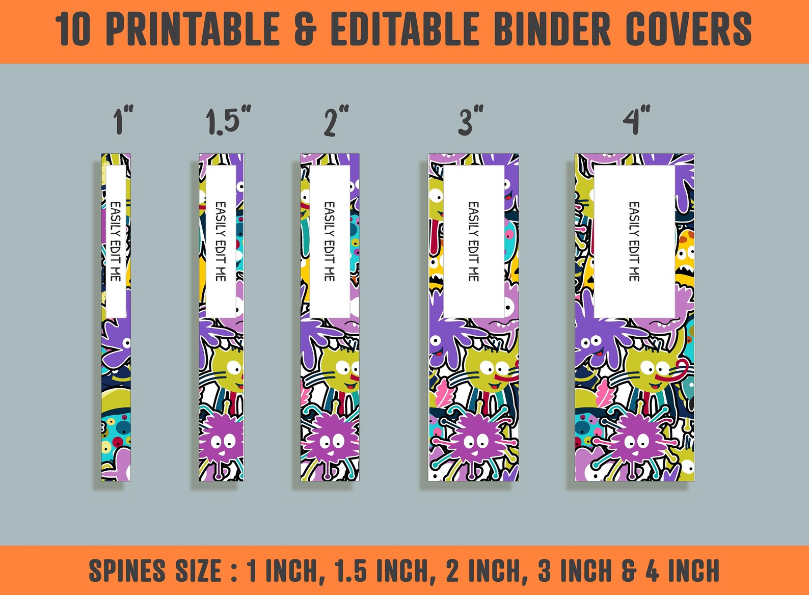 Monster Binder Cover, 10 Printable & Editable Binder Covers Spines ...