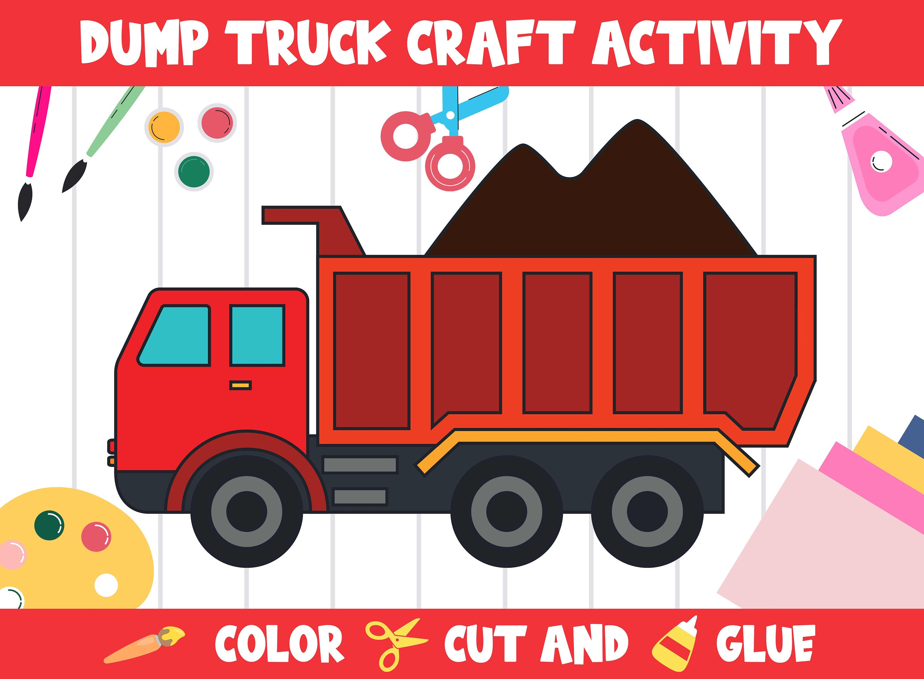 Dump Truck Craft Activity Color, Cut, and Glue for Prek to 2nd Grade ...
