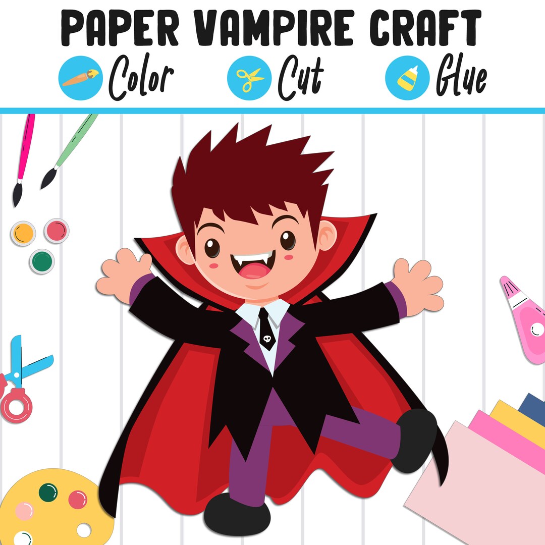 Paper Vampire Craft for Kids: Color, Cut, and Glue, a Fun Activity for ...