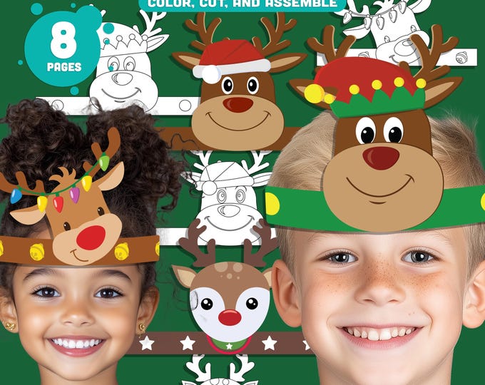 Reindeer Paper Crown Hat Christmas Winter Holiday Party Coloring ...