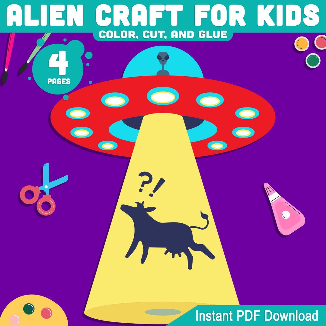 Alien Craft for Kids: Printable 4-page Color, Cut and Glue Activity PDF ...