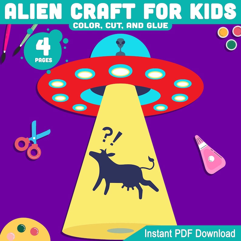Alien Craft for Kids: Printable 4-page Color, Cut and Glue Activity PDF ...
