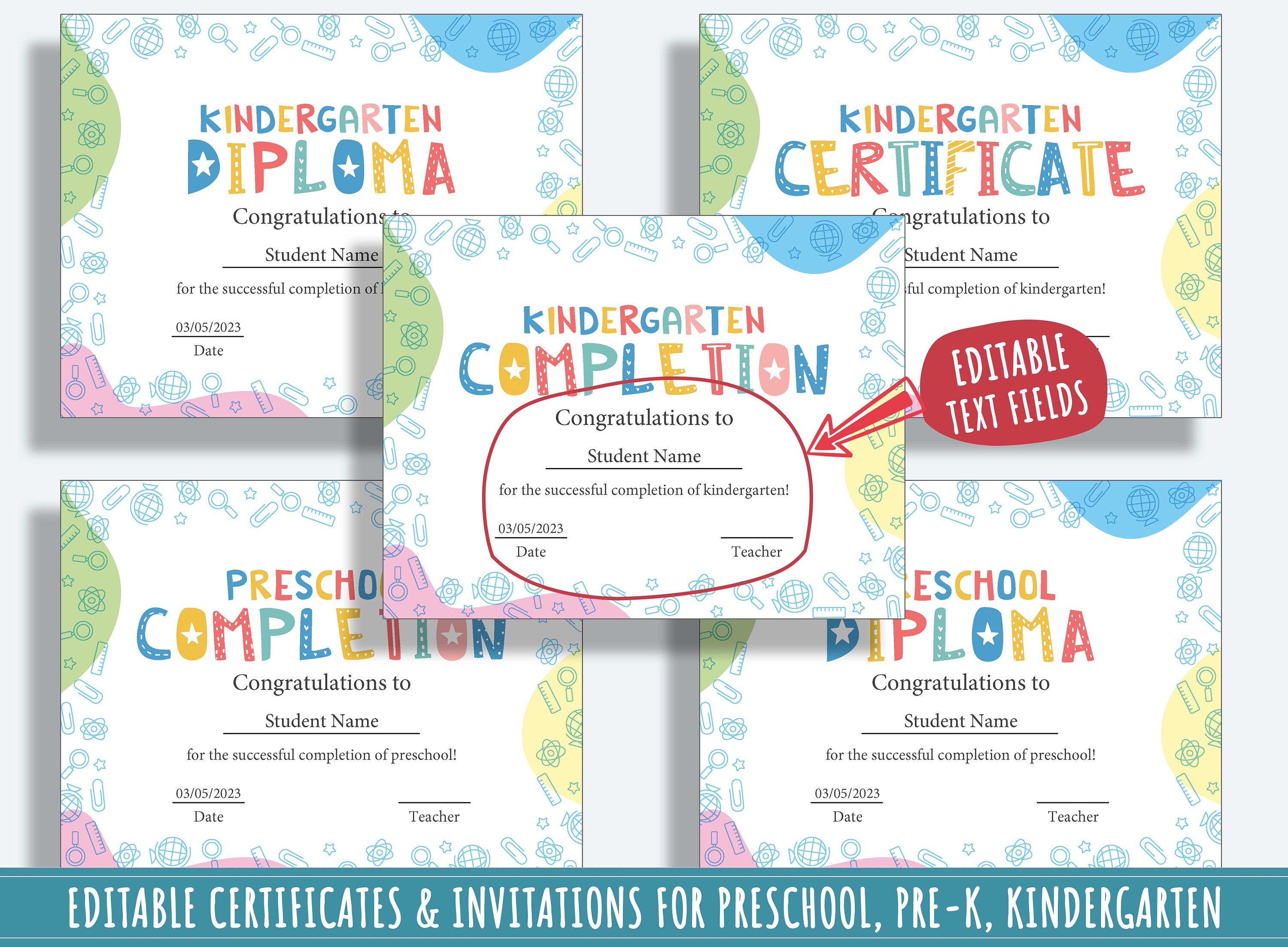 Kindergarten Certificates Completion Diploma and Invitations - Etsy