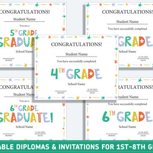 Editable 2nd Grade Awards, 1st to 8th Grade Diploma, Certificate of ...