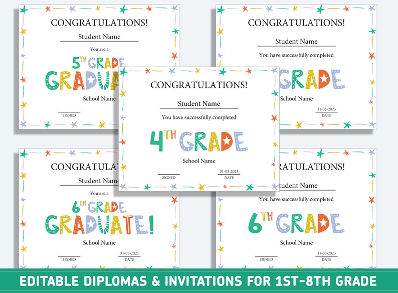 Editable 2nd Grade Awards 1st to 8th Grade Diploma - Etsy