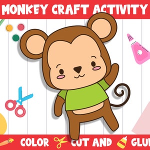 Cute Monkey Craft Activity - Color, Cut, and Glue for Prek to 2nd Grade ...