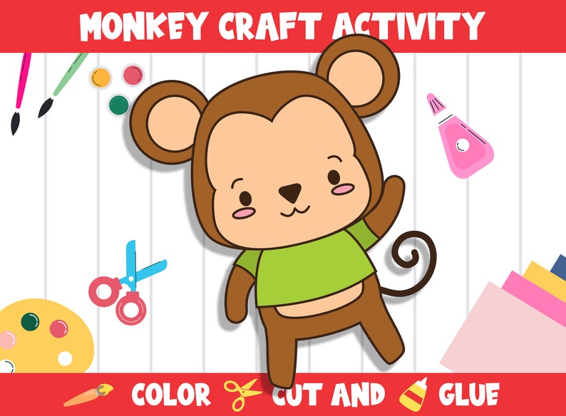 Cute Monkey Craft Activity - Color, Cut, and Glue for Prek to 2nd Grade ...