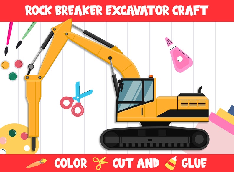 Rock Breaker Excavator Craft Activity Color, Cut, and Glue for Prek to ...