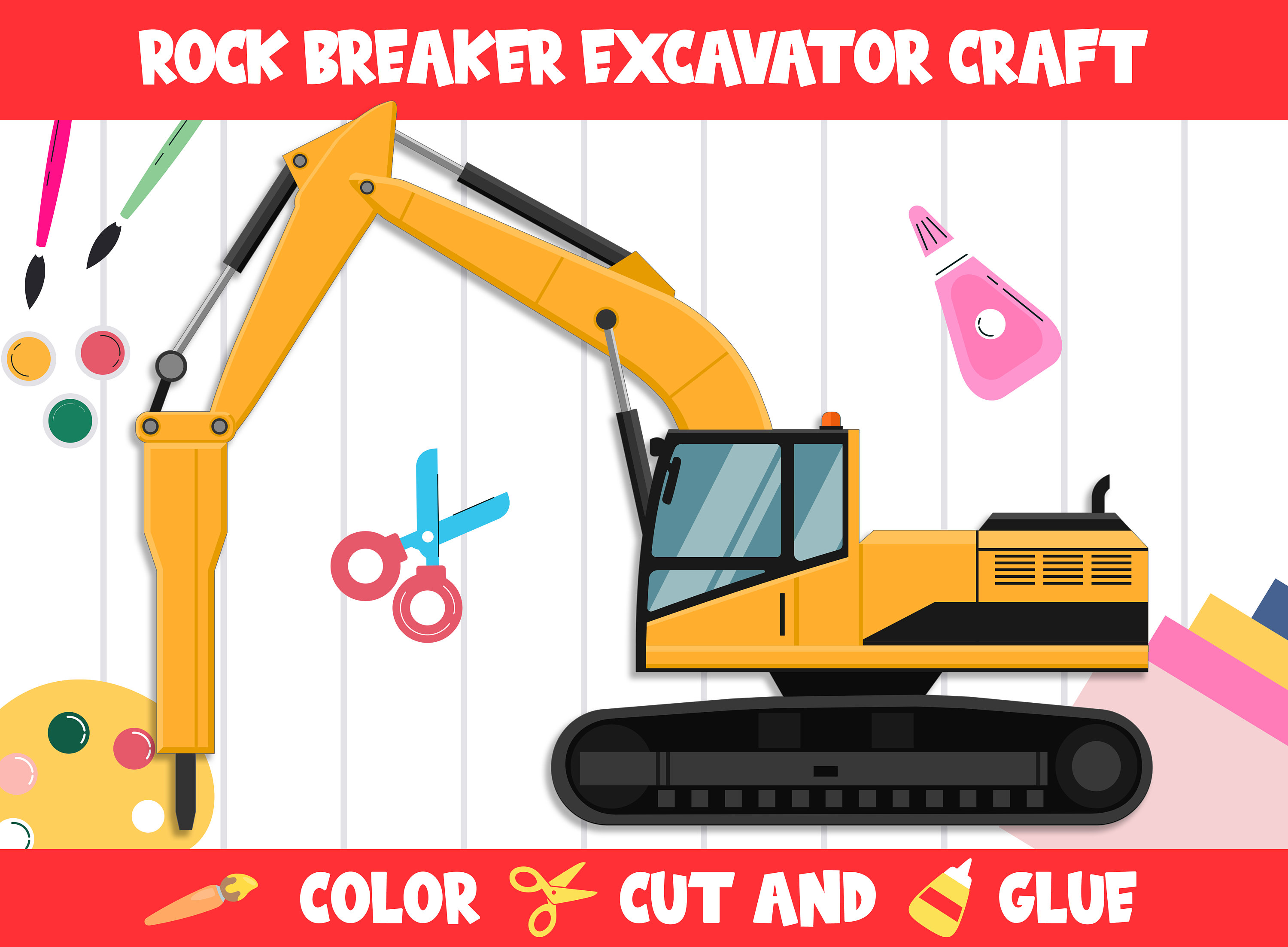 Rock Breaker Excavator Craft Activity - Color, Cut, and Glue for Prek ...