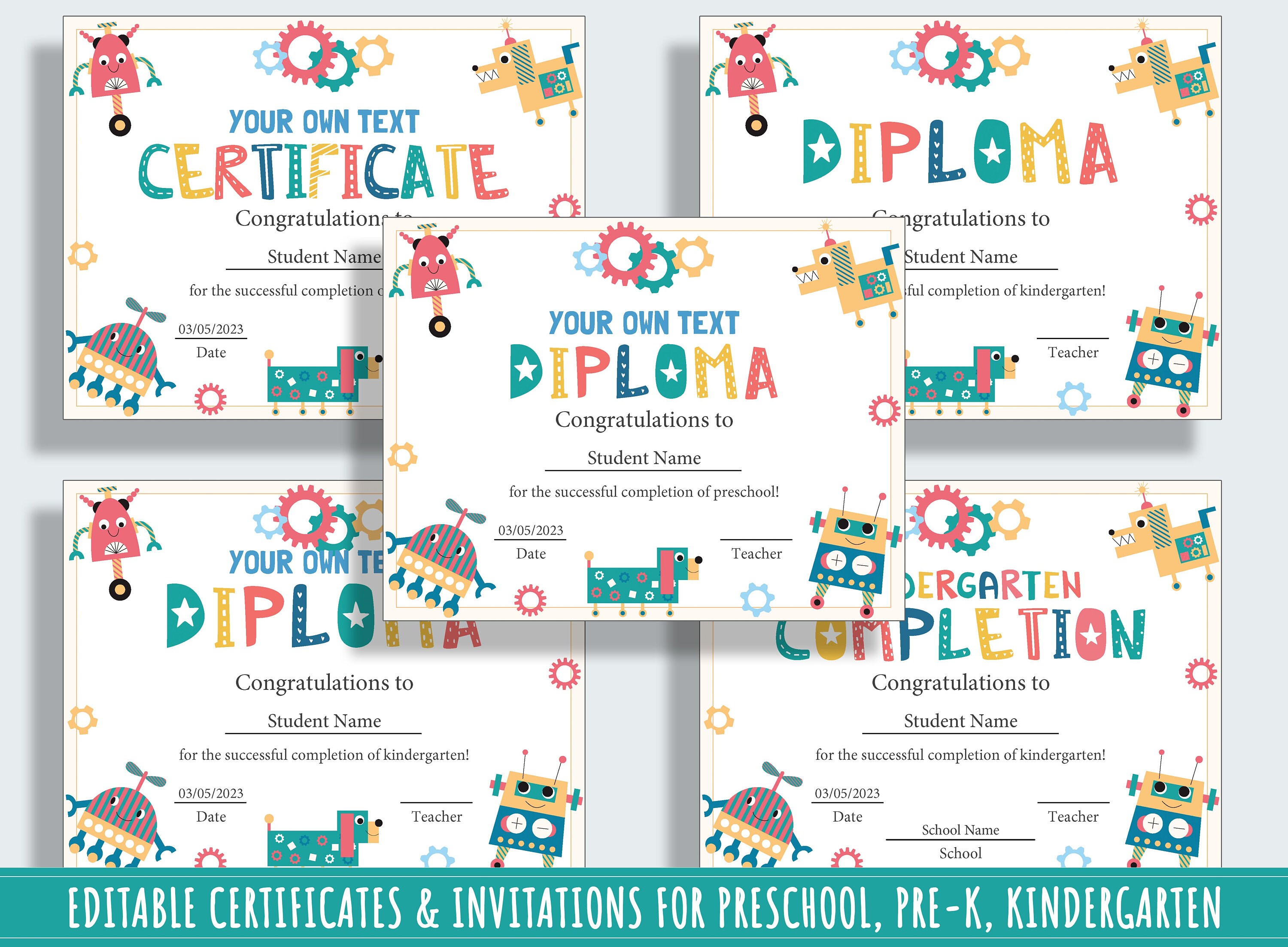 Robot-themed Preschool and Kindergarten End-of-year Celebration Kit: 37 ...