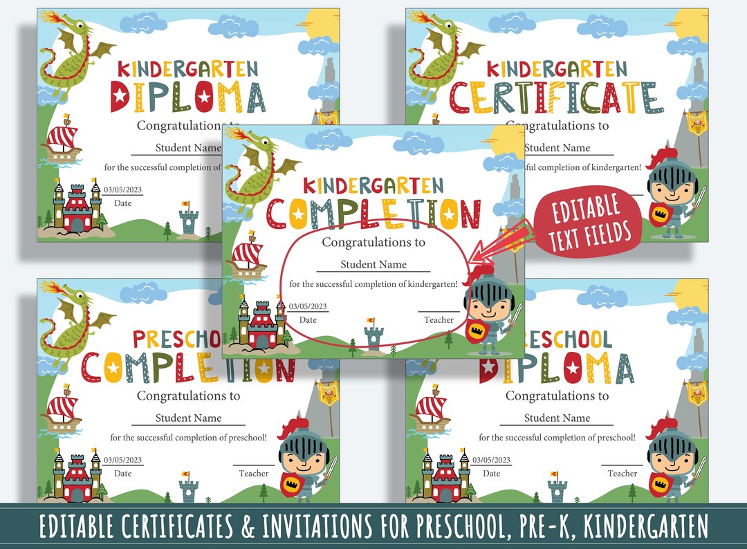 37 Editable Pages of Knight and Dragon-themed Diplomas, Certificates ...