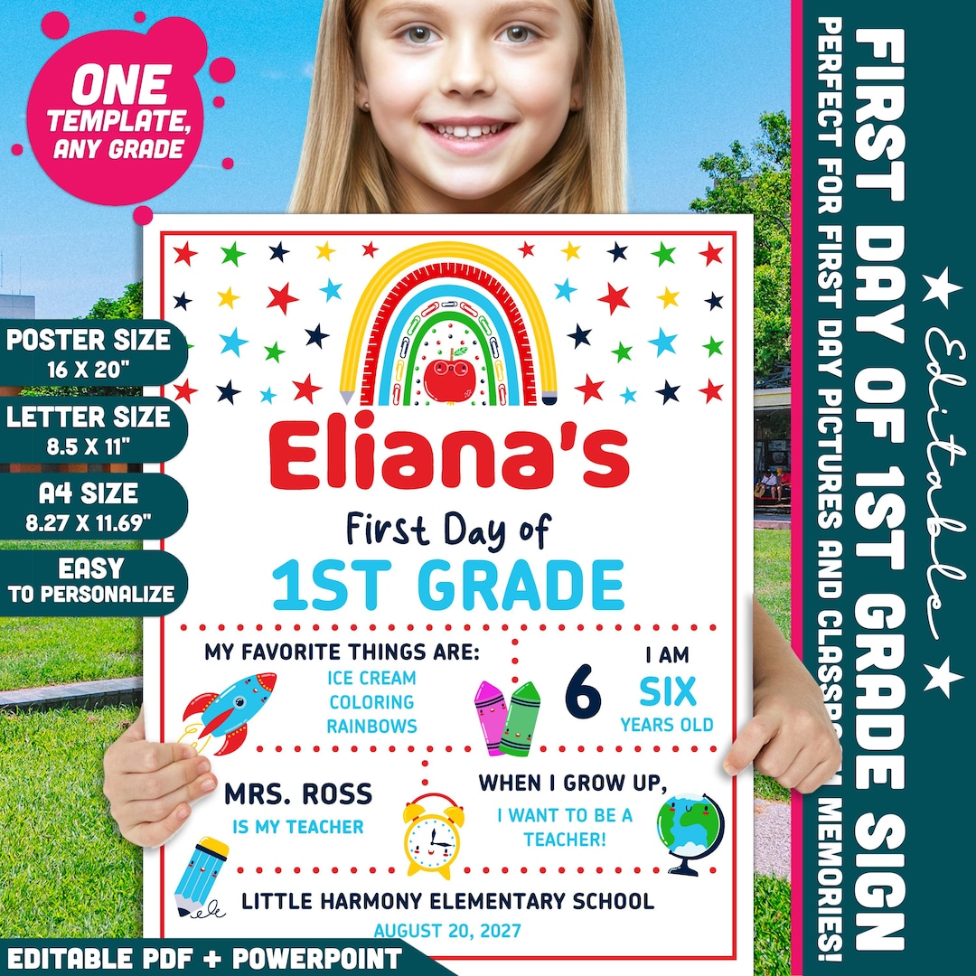 Editable First & Last Day of 1st Grade Sign, Printable Back to School ...