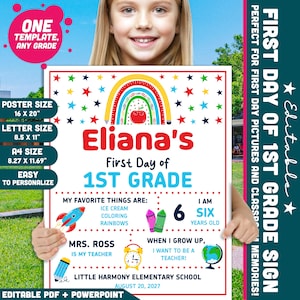 Editable First & Last Day of 1st Grade Sign, Printable Back to School ...