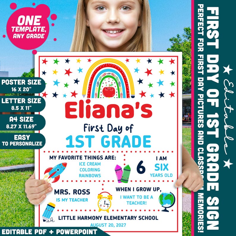 Editable First & Last Day of 1st Grade Sign, Printable Back to School ...