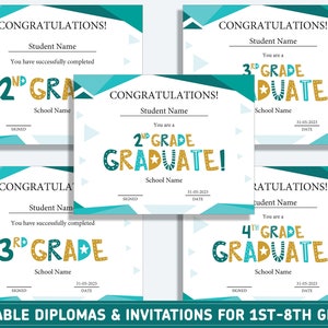 Editable 7th Grade Graduation, 1st to 8th Grade Diploma, Certificate of ...