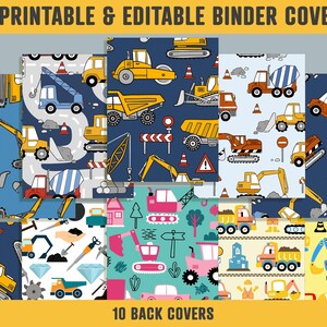 Construction Truck Binder Cover, 10 Printable & Editable Binder Covers ...