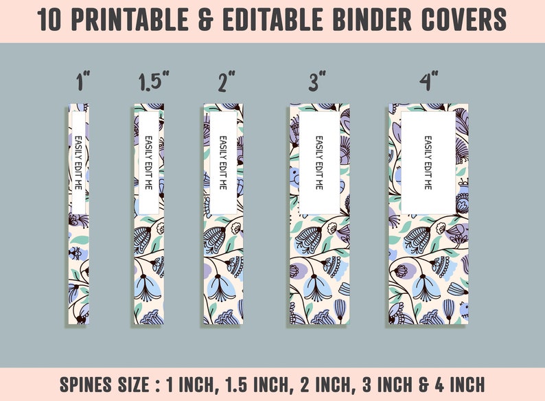 Flower and Birds Binder Cover, 10 Printable & Editable Binder Covers ...