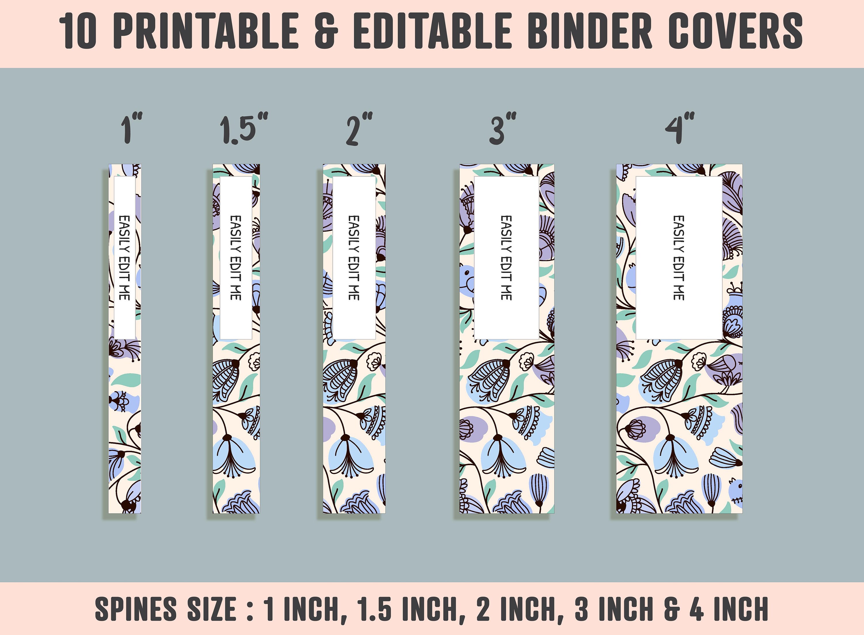 Flower and Birds Binder Cover, 10 Printable & Editable Binder Covers ...