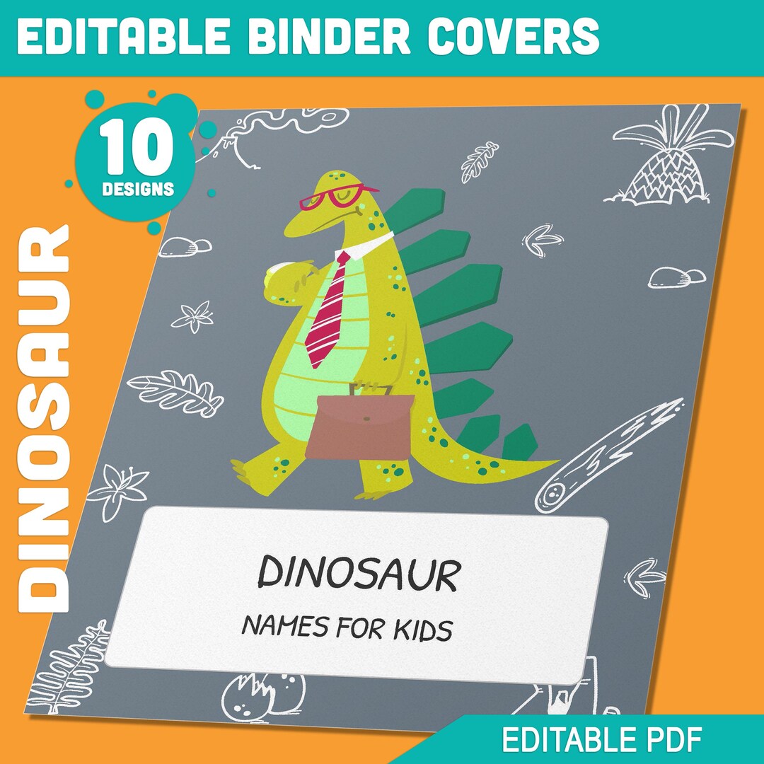 Dinosaur Binder Cover, 10 Printable & Editable Coversspines, Binder ...