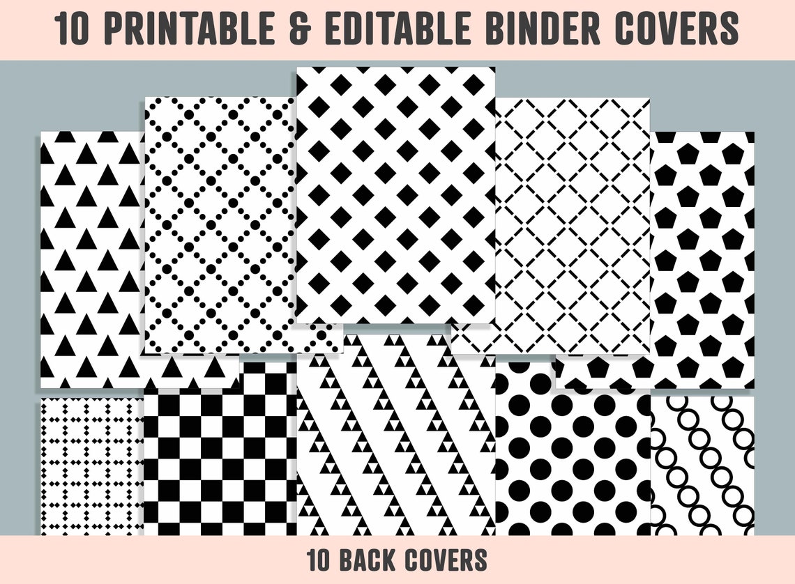 Abstract Black and White Binder Cover 10 Printable & Editable - Etsy