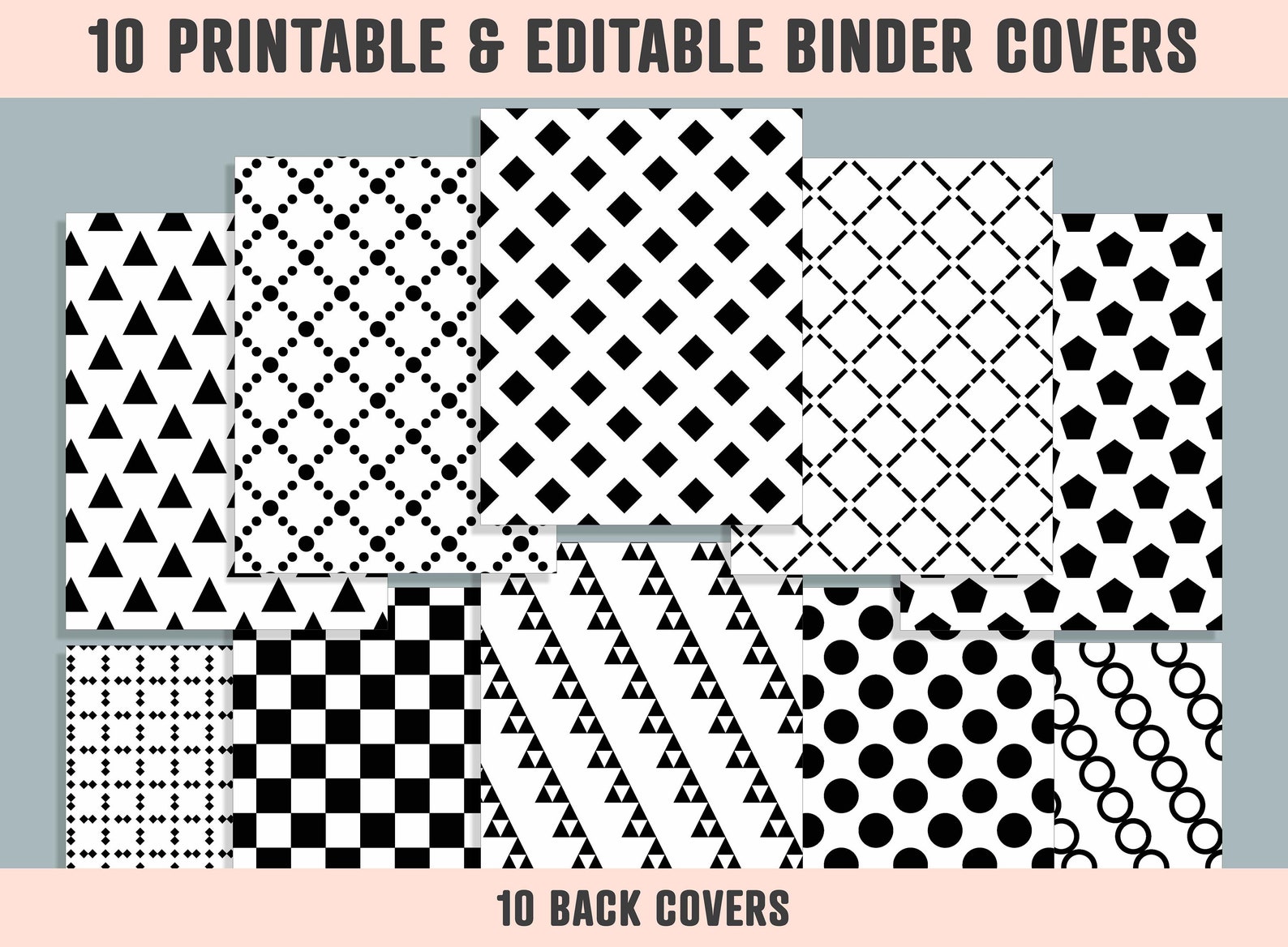 Abstract Black and White Binder Cover, 10 Printable & Editable Binder ...