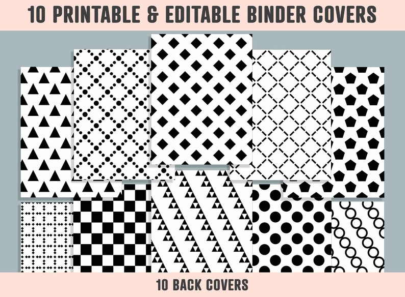 Abstract Black and White Binder Cover, 10 Printable & Editable Binder ...