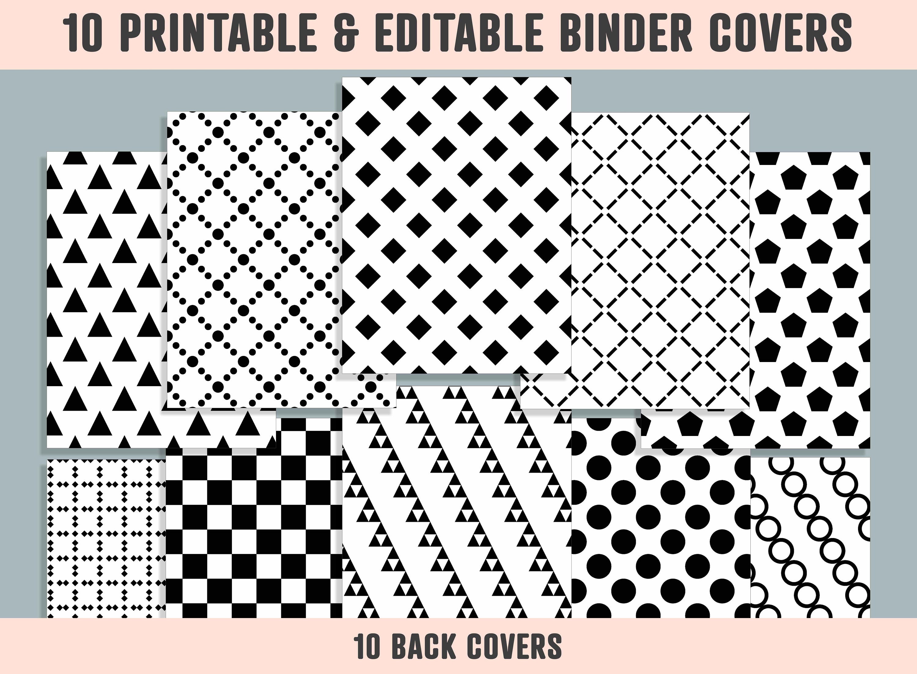 Abstract Black and White Binder Cover, 10 Printable & Editable Binder ...