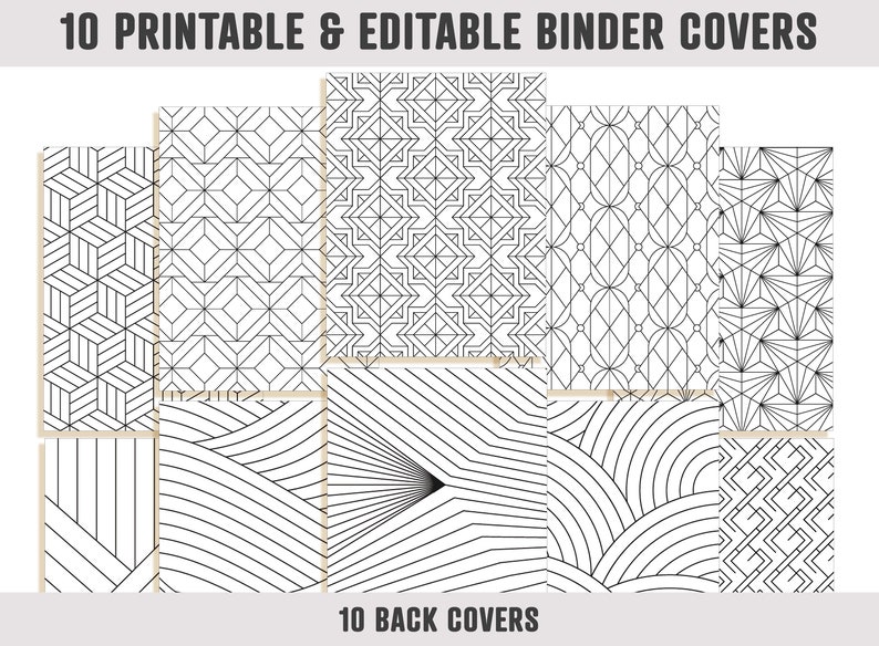 Binder Cover Black and White 10 Coversspines Binder Cover - Etsy