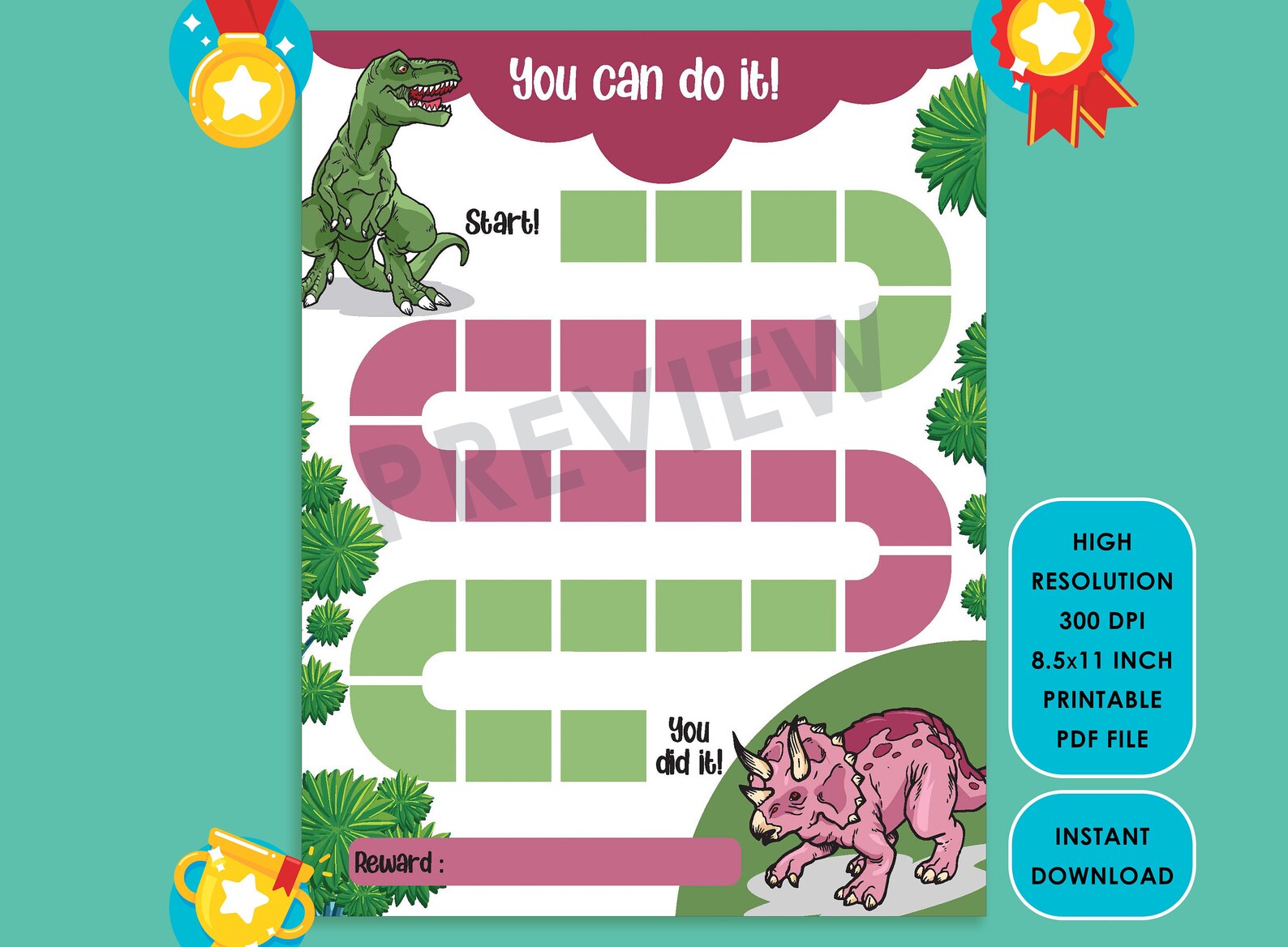 Printable Tyrannosaurus Rex Reward Chart Triceratops Dinosaur - Etsy
