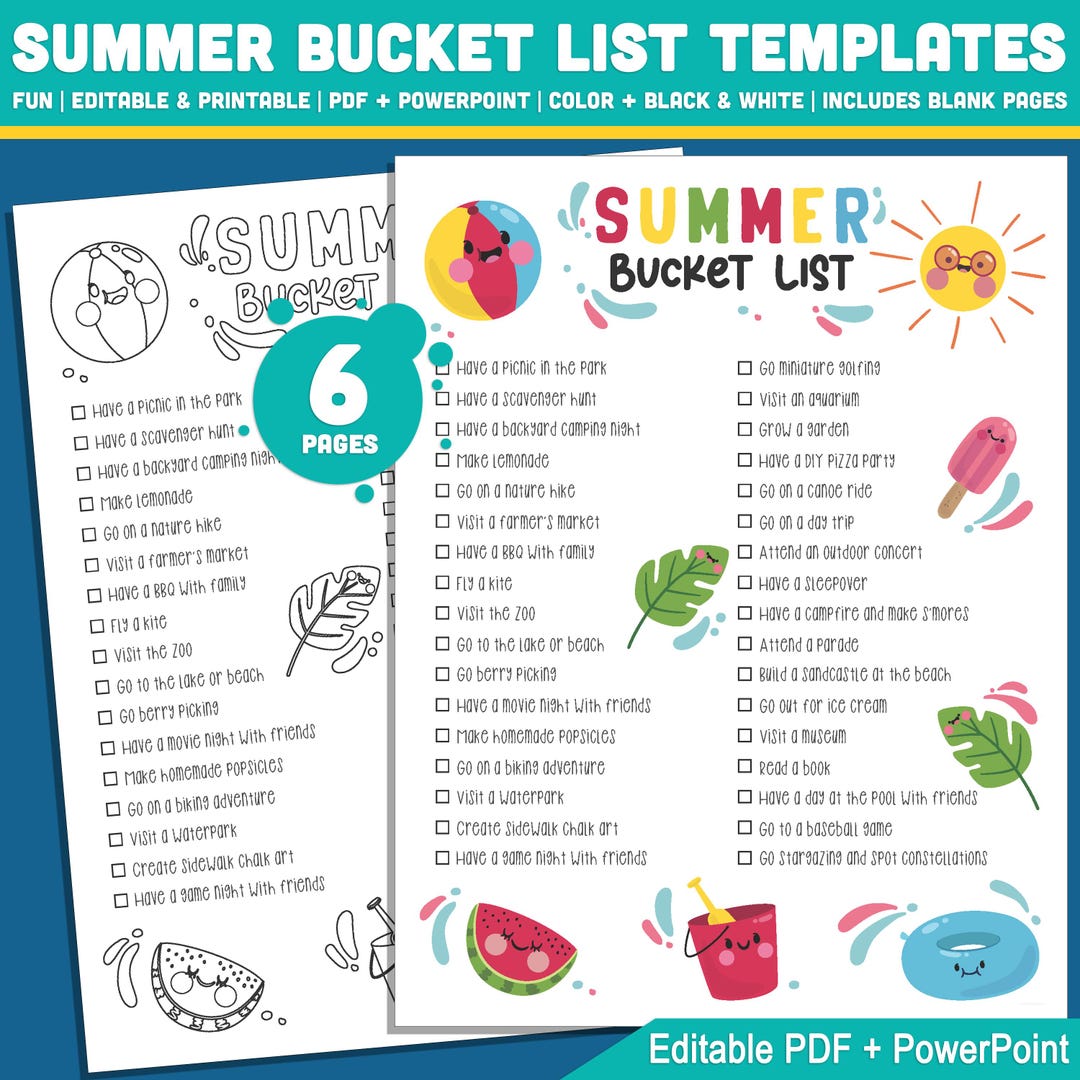 Editable Summer Bucket List Template for Classroom: Printable Kids ...