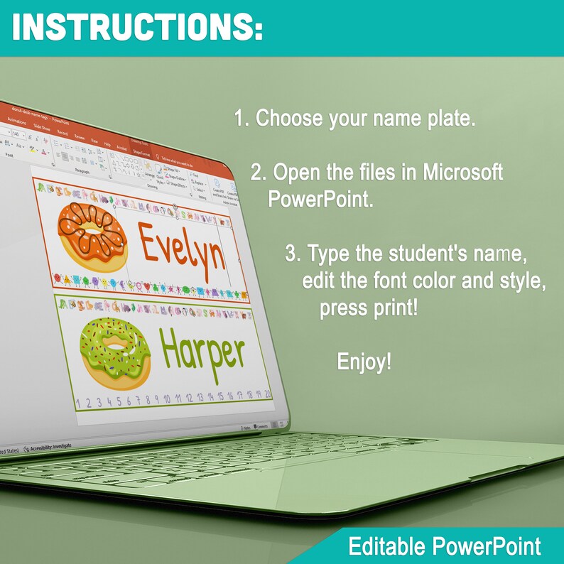 Editable Desk Name Tags for Students: Tasty Donuts, 30 Designs, 8.5"x11 ...