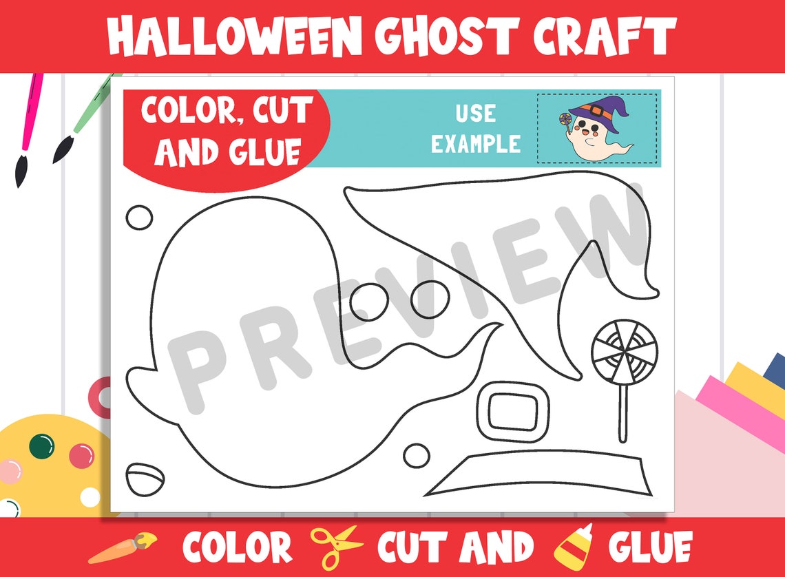 Cute Halloween Ghost Craft Activity Color Cut and Glue for - Etsy
