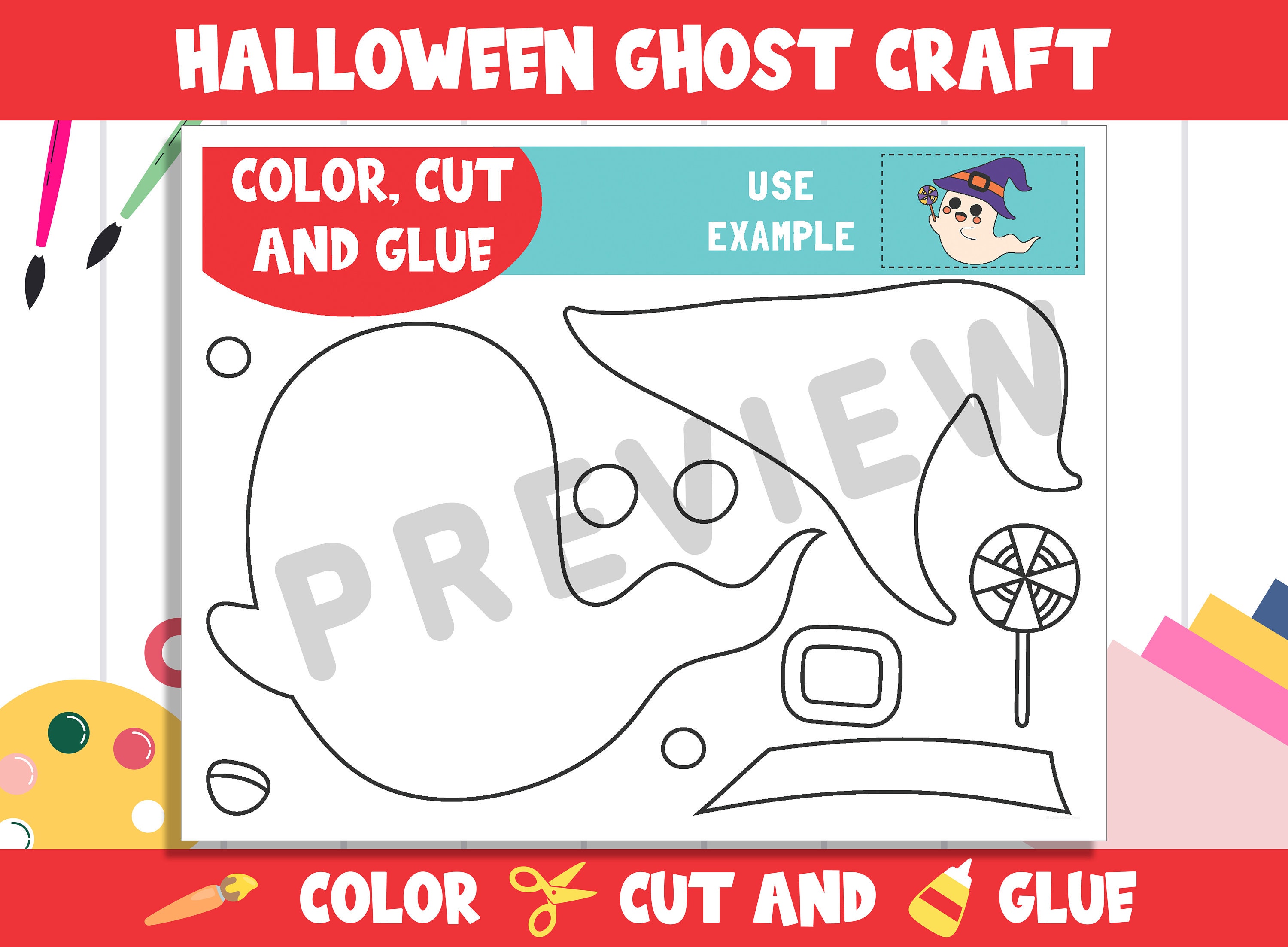 Cute Halloween Ghost Craft Activity - Color, Cut, and Glue for Prek to ...