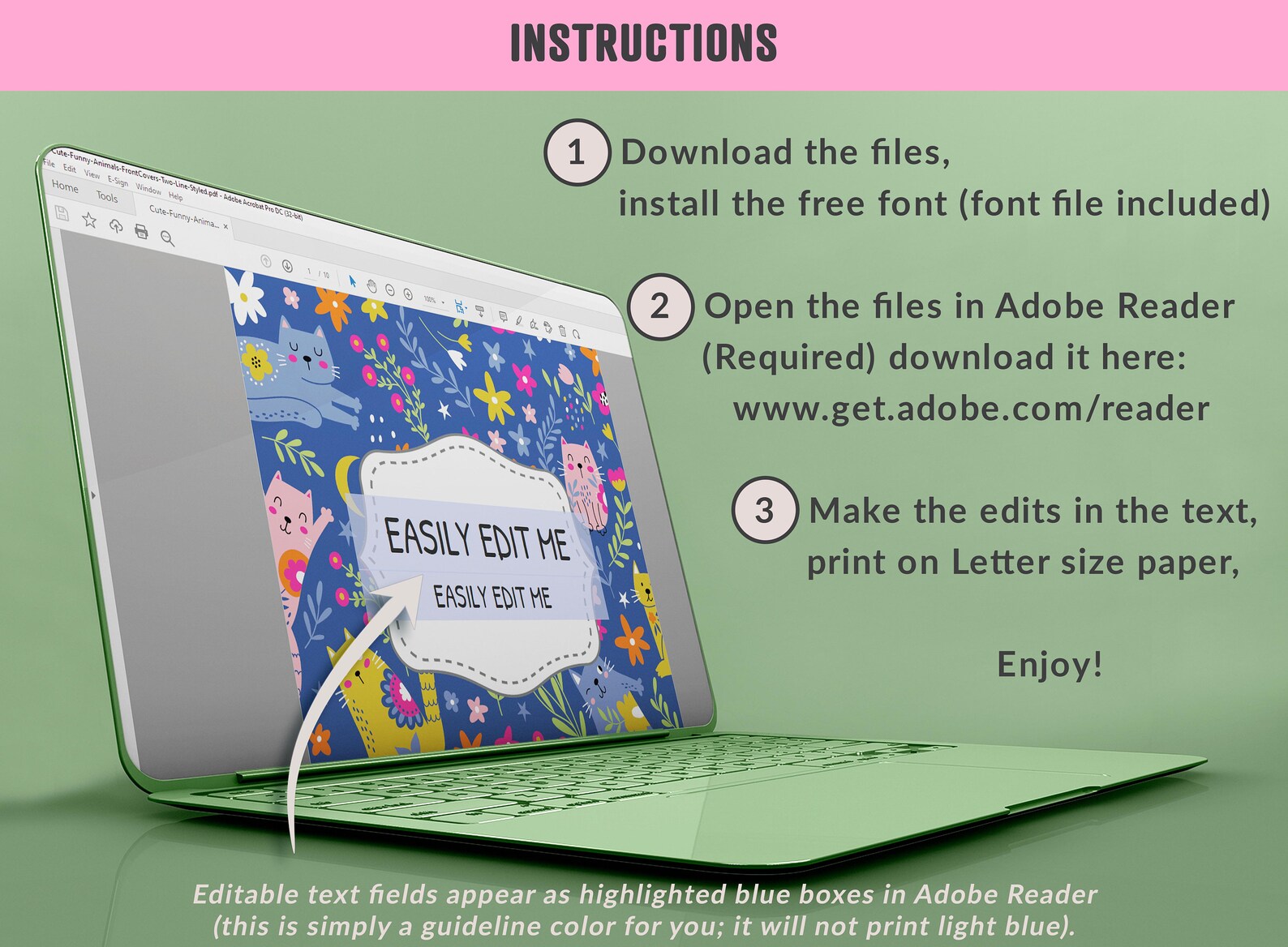 Cute Funny Animals Binder Cover, 10 Printable & Editable Binder Covers ...