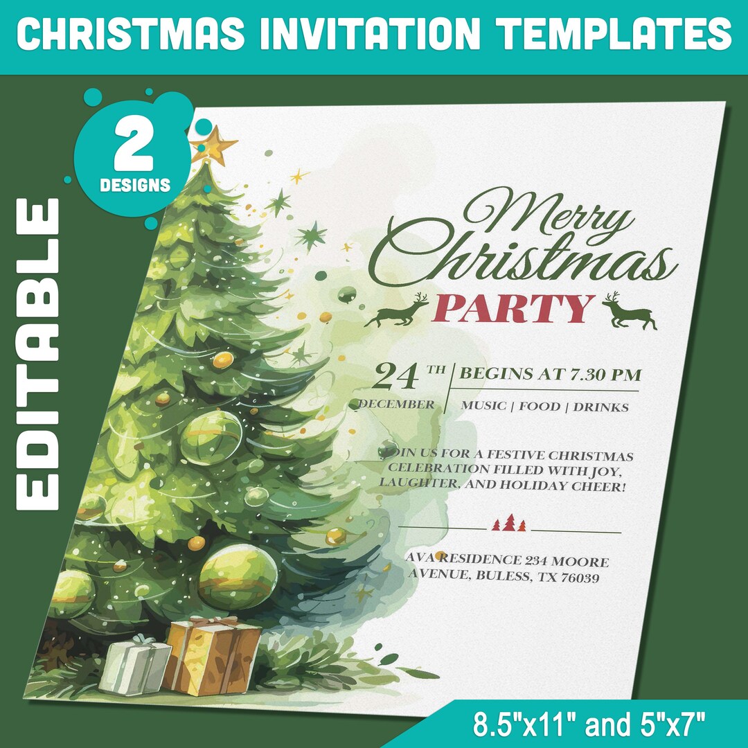 Editable Invitations Christmas Party, Choose From 2 Designs & 2 Sizes ...