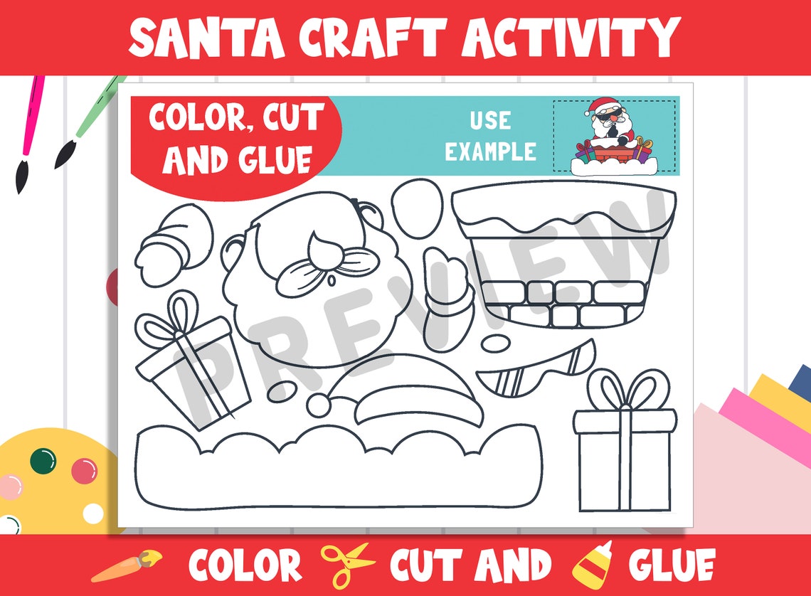 Santa Craft Activity Color, Cut, and Glue for Prek to 2nd Grade, PDF ...