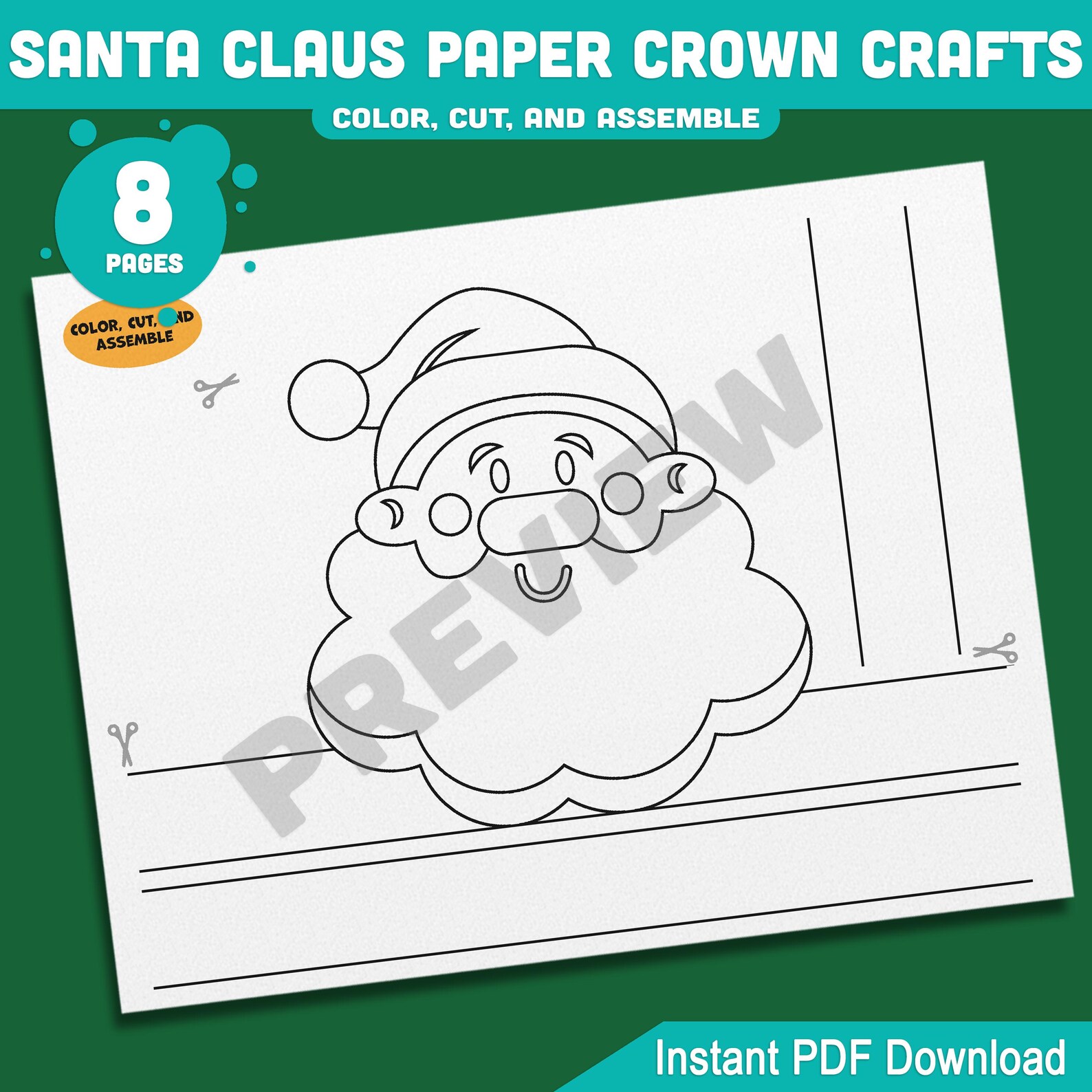 Printable Santa Claus Paper Crown Crafts, Holiday Coloring Headband ...