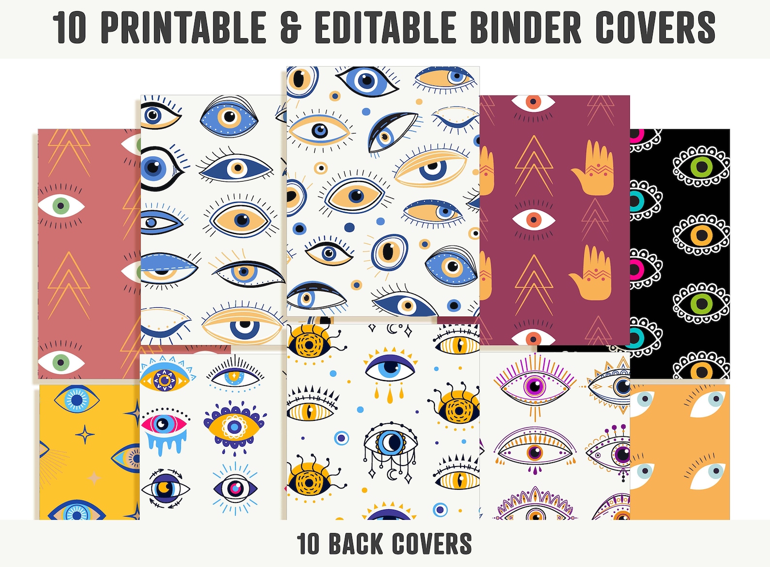 Eye Binder Cover Printable Editable, 10 Covers+spines, Binder Insert ...