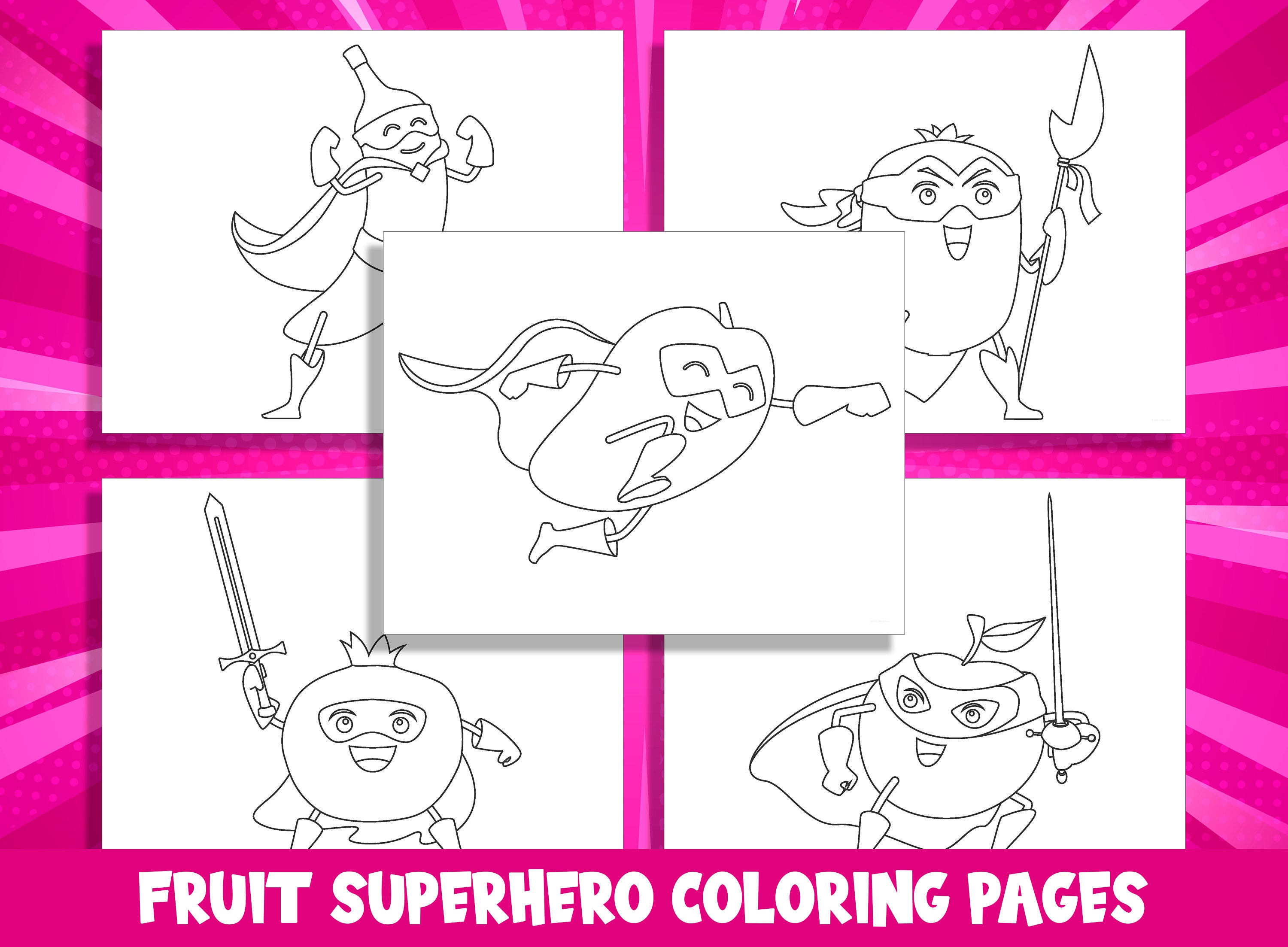Fruit Superhero Coloring Pages: 20 High-resolution Fruity Heroes to ...