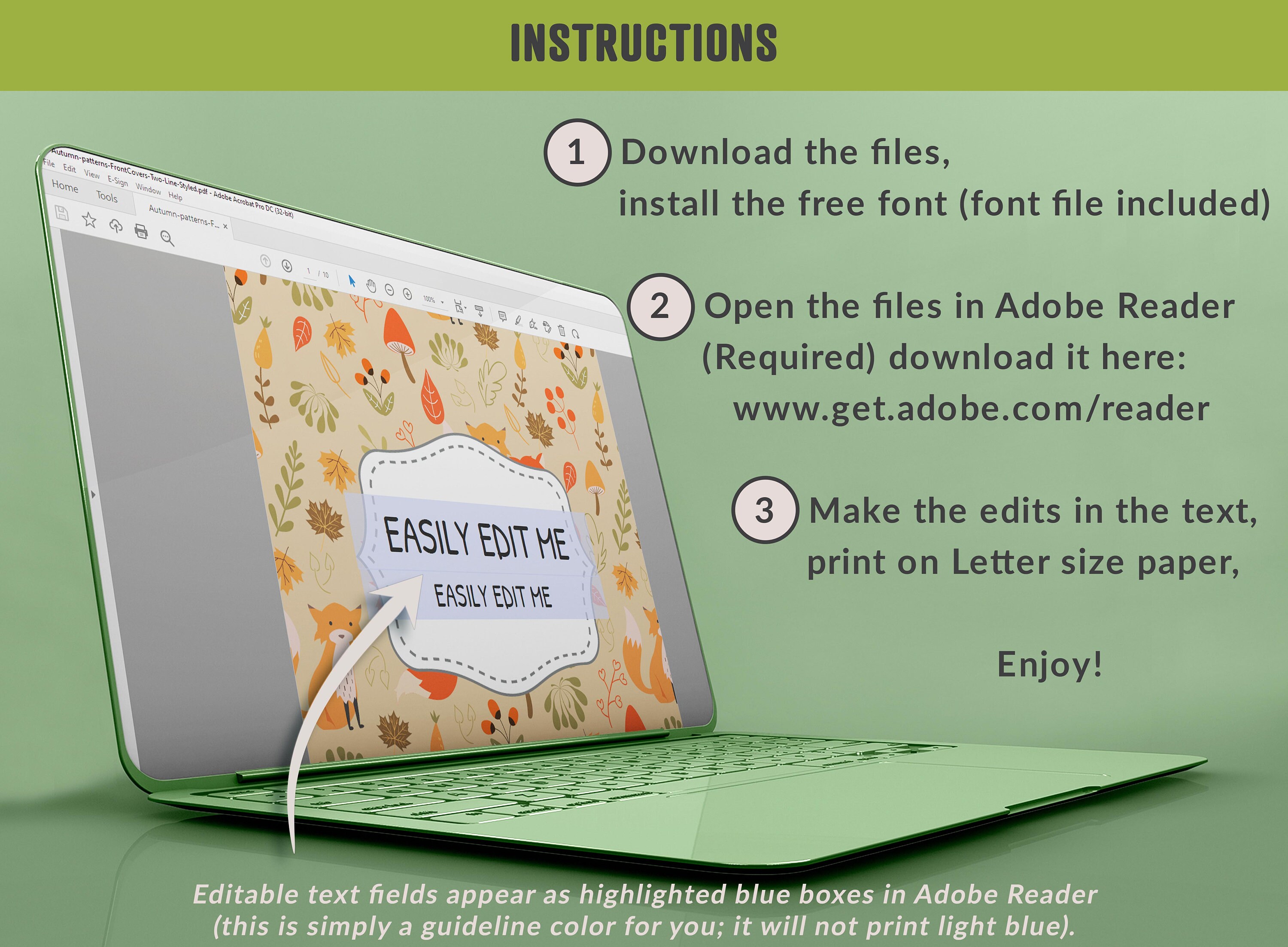 Autumn Patterns With Flowers and Animals Binder Cover, 10 Printable ...