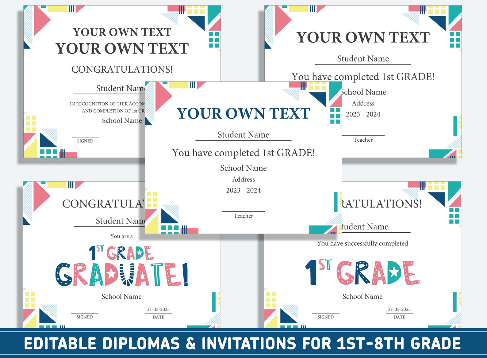 Editable 2nd Grade Diploma, 1st to 8th Grade Diploma, Certificate of ...