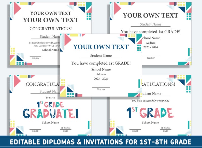Editable 2nd Grade Diploma 1st to 8th Grade Diploma - Etsy