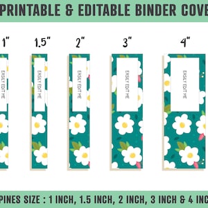 Floral Binder Cover, 10 Printable & Editable Covers+spines, Binder ...
