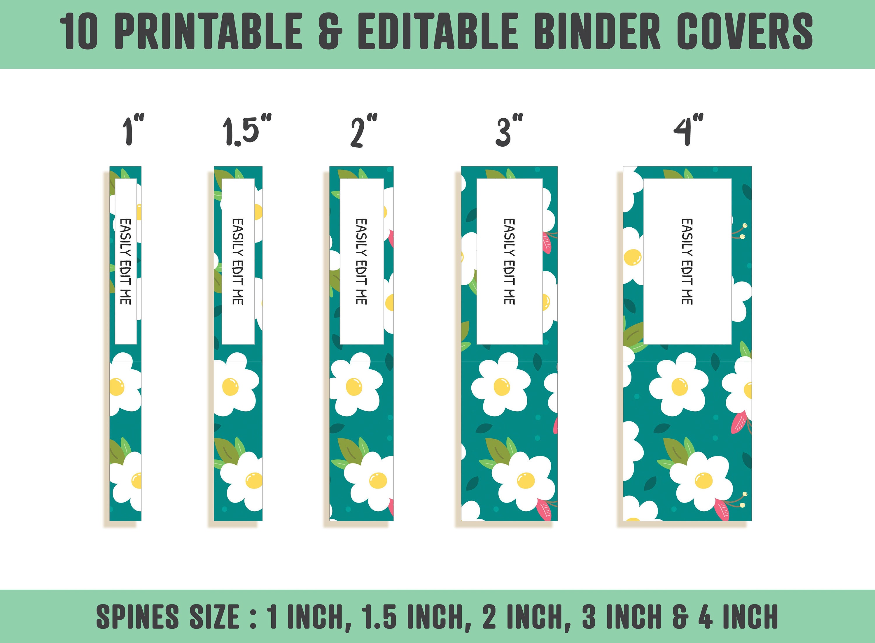 Floral Binder Cover, 10 Printable & Editable Coversspines, Binder Cover ...