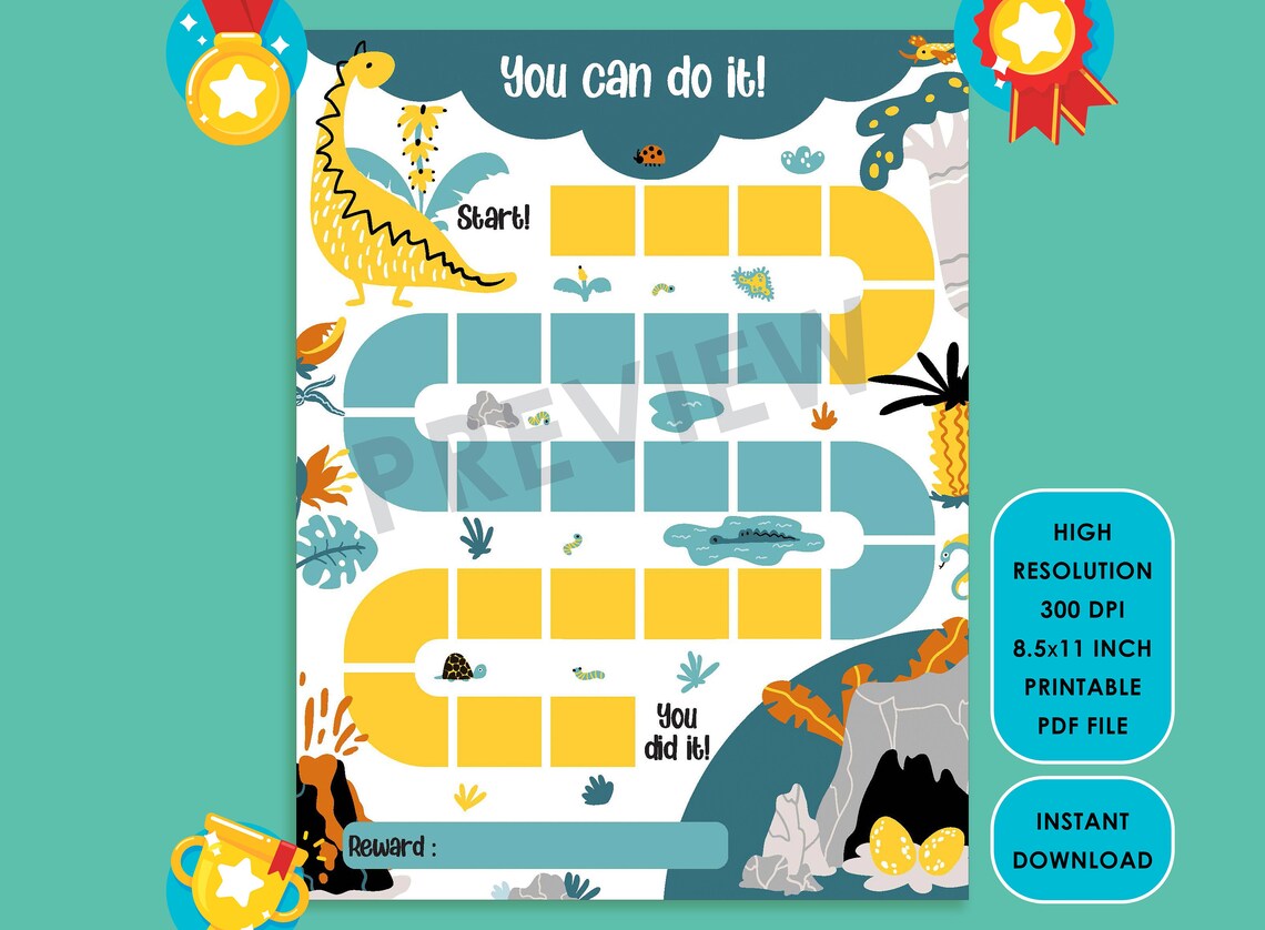 Printable Dinosaur Reward Chart Space Behavior Chart Boy - Etsy