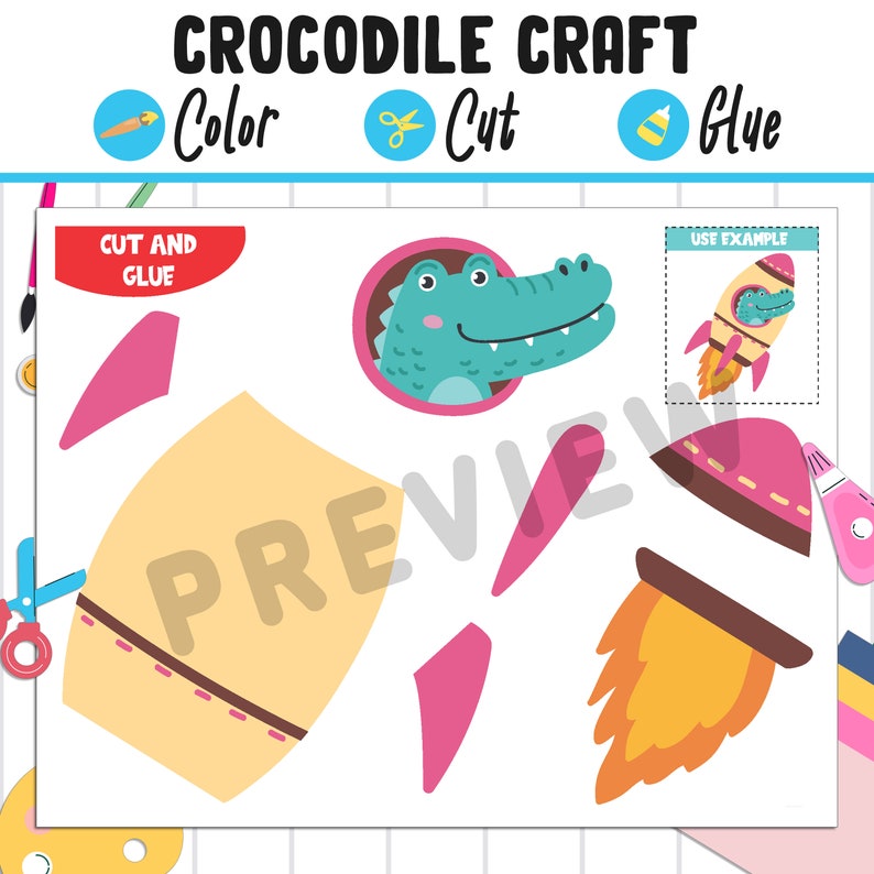 Crocodile Craft : Color, Cut, and Glue, a Fun Activity for Pre K to 2nd ...