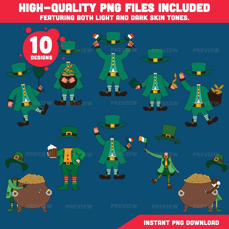 St. Patrick’s Day Body Clip Art, Leprechaun Add Your Own Face ...