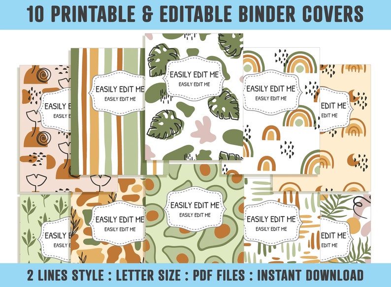 Mixed Abstract Shapes Binder Cover, 10 Printable & Editable Binder ...